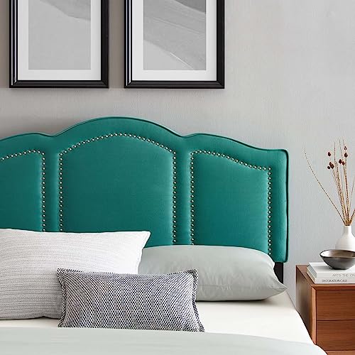 Modway MOD-6579-TEA Emerson Performance Velvet Queen Bed, Teal Platform