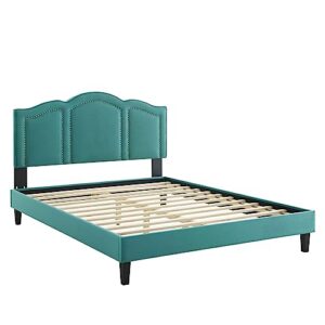 Modway MOD-6579-TEA Emerson Performance Velvet Queen Bed, Teal Platform