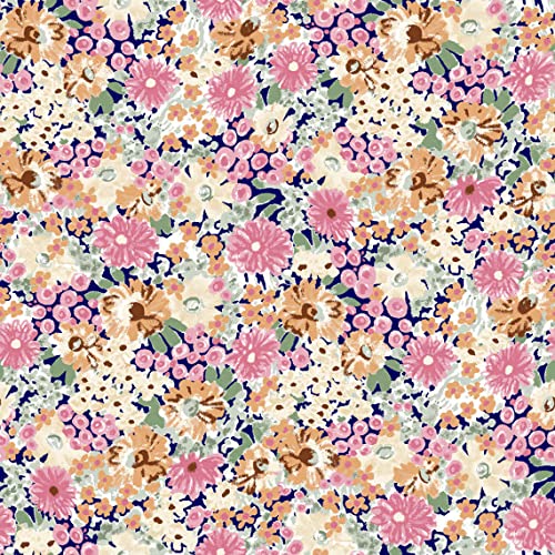 Texco Inc Rayon Spandex Small Flowers/ 4-Way Stretch Jersey Knit Ditsy Floral Print/Maternity, Apparel, DIY Fabric, Pink Peach 2 Yards