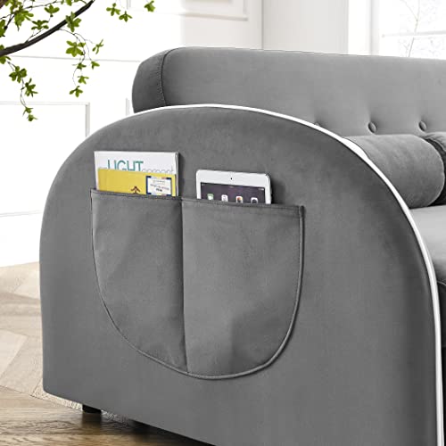 Yuxuanhang Modern 55.5" Pull Out Sleep Sofa Bed, 2 Seater Loveseats Couch with Side Pockets, Adjustable Backrest and Lumbar Pillows for Apartment Office Living Room Bedroom, Grey