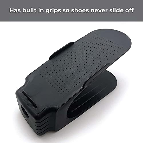 TMD Healthcare - Black Shoe Slots Organizer Set of 6 - Double Deck Shoe Space Savers - Anti Slip Shoe Stackers - Free Standing Shoe Slots - Compact Shoe Stacker for Shoes, Sandals & Boots