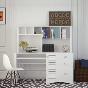 PRODCA Home Office Computer Desk with Hutch, Antiqued White Finish