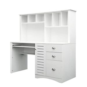 PRODCA Home Office Computer Desk with Hutch, Antiqued White Finish