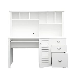 PRODCA Home Office Computer Desk with Hutch, Antiqued White Finish