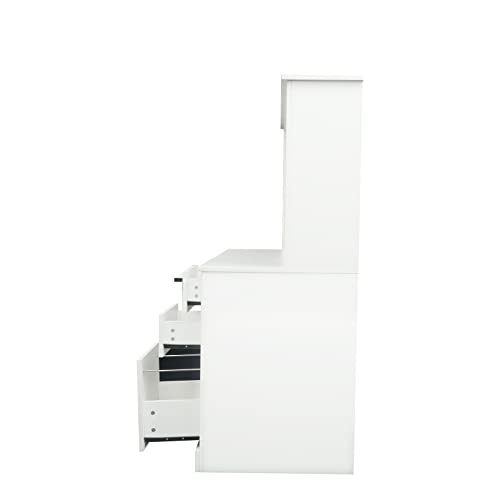 PRODCA Home Office Computer Desk with Hutch, Antiqued White Finish