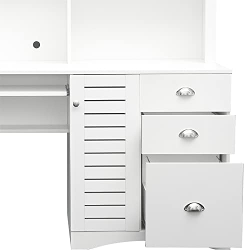 PRODCA Home Office Computer Desk with Hutch, Antiqued White Finish