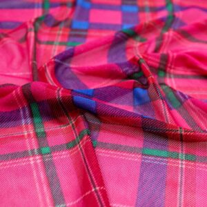 texco inc poly spandex checker/plaid power mesh fabric/4-way stretch knit prints athletic wear apparel, diy fabric, fuchsia cobalt 3 yards