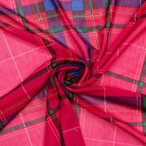 Texco Inc Poly Spandex Checker/Plaid Power Mesh Fabric/4-Way Stretch Knit Prints Athletic Wear Apparel, DIY Fabric, Fuchsia Cobalt 3 Yards