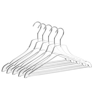 quality acrylic clear lucite hangers 5-pack with bar chrome hooks for clothes, pants, suit jackets, coats, and shirts, closet and wardrobe organization (chrome/gloss silver hook, 5)