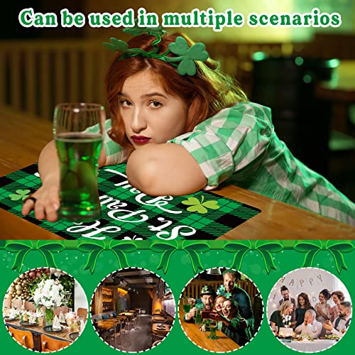 St. Patrick’s Day Placemats Set of 6 Buffalo Plaid Plastic Place Mats Lucky Shamrock Table Mats Blessed Holiday Kitchen Placemats for Indoor Outdoor St. Patrick’s Day Party Dining Table Decoration