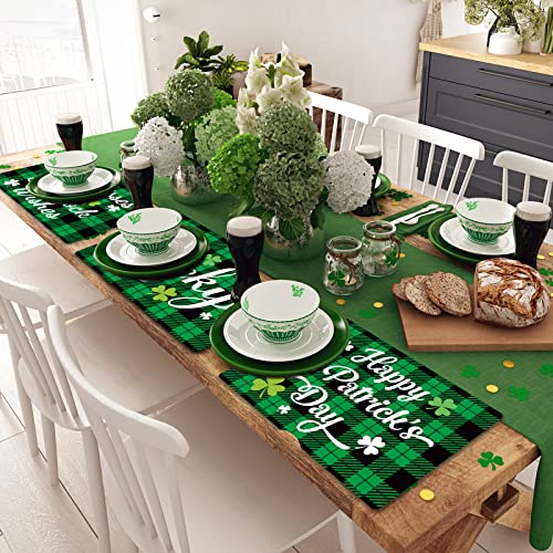 St. Patrick’s Day Placemats Set of 6 Buffalo Plaid Plastic Place Mats Lucky Shamrock Table Mats Blessed Holiday Kitchen Placemats for Indoor Outdoor St. Patrick’s Day Party Dining Table Decoration