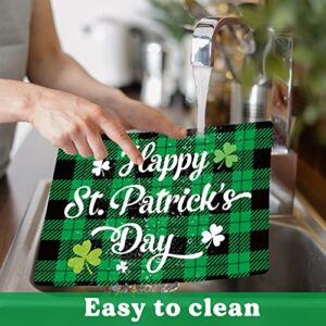 St. Patrick’s Day Placemats Set of 6 Buffalo Plaid Plastic Place Mats Lucky Shamrock Table Mats Blessed Holiday Kitchen Placemats for Indoor Outdoor St. Patrick’s Day Party Dining Table Decoration