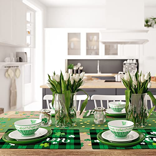 St. Patrick’s Day Placemats Set of 6 Buffalo Plaid Plastic Place Mats Lucky Shamrock Table Mats Blessed Holiday Kitchen Placemats for Indoor Outdoor St. Patrick’s Day Party Dining Table Decoration