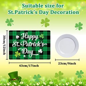 St. Patrick’s Day Placemats Set of 6 Buffalo Plaid Plastic Place Mats Lucky Shamrock Table Mats Blessed Holiday Kitchen Placemats for Indoor Outdoor St. Patrick’s Day Party Dining Table Decoration