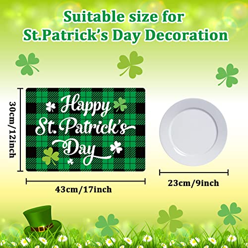 St. Patrick’s Day Placemats Set of 6 Buffalo Plaid Plastic Place Mats Lucky Shamrock Table Mats Blessed Holiday Kitchen Placemats for Indoor Outdoor St. Patrick’s Day Party Dining Table Decoration