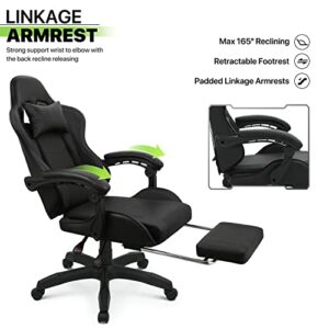 Magshion Gaming Chair with Footrest Headrest & Lumbar Support, Black High Back Ergonomic Video Game Chair Adjustable Height Swivel Leather Computer Chair for Home Office