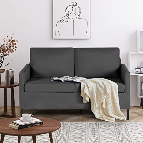 AILEEKISS 51" W Loveseat Sofa Modern Upholstered Sofas Couch with 2 Pillows Linen Fabric Love Seats Couches for Living Room, Bedroom, Apartment and Small Space (Dark Grey01)