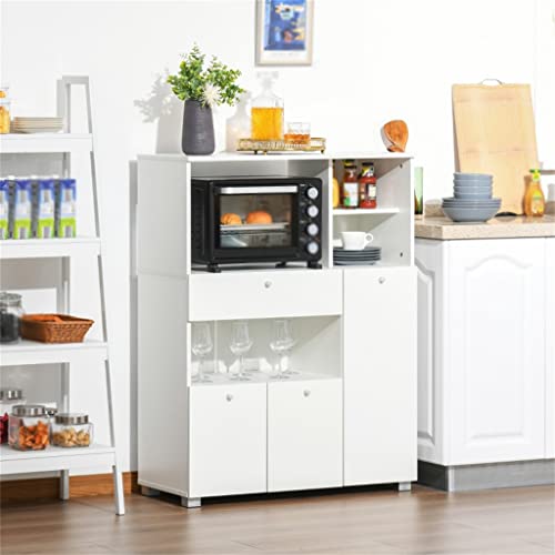 n/a Kitchen Sideboard Buffet Auxiliary Microwave Oven with 2 Door cabinets 1 Drawer and Storage Shelf 90x40x120 cm White