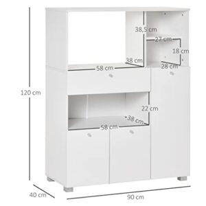 n/a Kitchen Sideboard Buffet Auxiliary Microwave Oven with 2 Door cabinets 1 Drawer and Storage Shelf 90x40x120 cm White