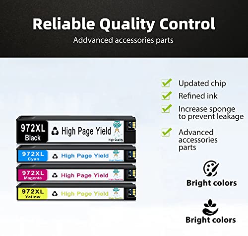 KAMOINC Ink Compatible Ink Cartridge Replacement for HP 972XL 972(4 Pack Combo) to use with PageWide Pro 477dw 577dw 452dw 477dn 452dn 577z 552dw P55250dw Printers (1Black & 1Cyan 1Magenta1Yellow)