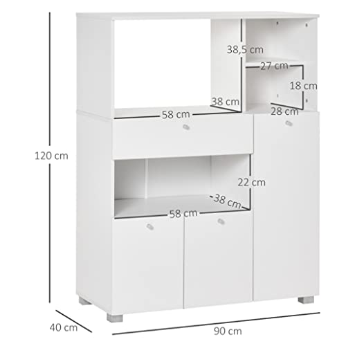 SEASD Kitchen Sideboard Buffet Auxiliary Microwave Oven with 2 Door cabinets 1 Drawer and Storage Shelf 90x40x120 cm White