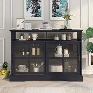 SEASD Kitchen Sideboard Buffet with 2 Glass Sliding Doors and Adjustable Shelves Storage Cabinet for Dining Room