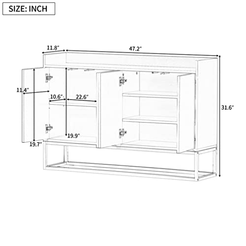 SEASD Sideboard Buffet Adjustable Shelf Metal Legs with Large Storage Space for Dining Room, Entryway.