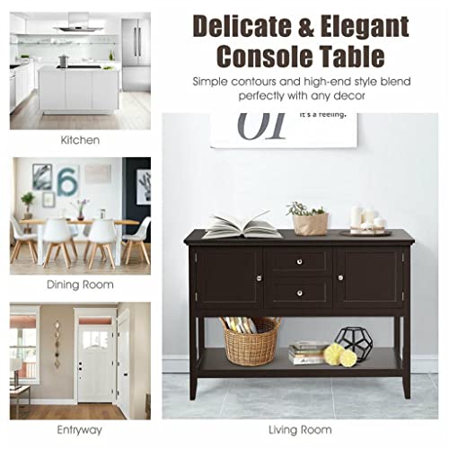 SEASD Sideboard Buffet Table Wooden Long Table with Drawers and Storage Brown Cabinet