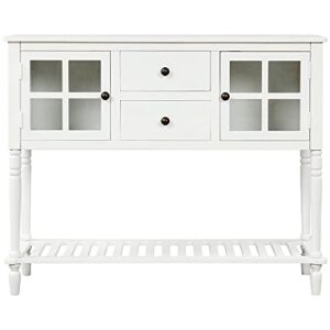 SEASD Sideboard Console Table with Bottom Shelf, Farmhouse Wood/Glass Buffet Storage Cabinet Living Room