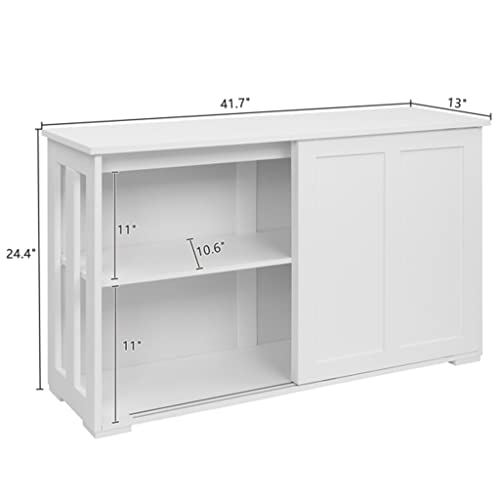 SEASD Kitchen Sideboard Cabinets FCH Double Sliding Door Sideboard Porch Cabinet White Dining Cabinet (106 X 33 X 62) Cm