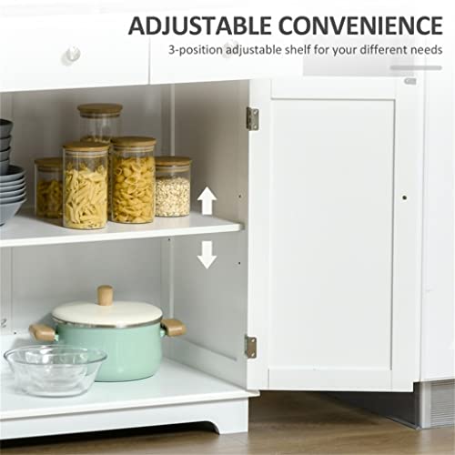 SEASD Kitchen Storage Cabinet, Sideboard Floor Cupboard with Solid Wood Top, Adjustable Shelf, and 2 Drawers