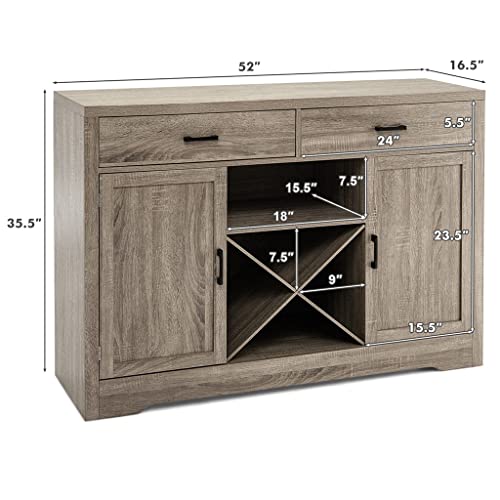 SEASD Kitchen Storage Buffet Farmhouse Wooden Sideboard with 2 Drawers and Wine Rack