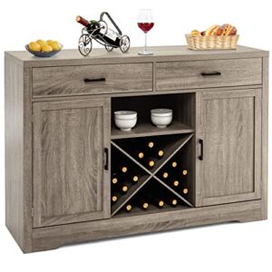 seasd kitchen storage buffet farmhouse wooden sideboard with 2 drawers and wine rack