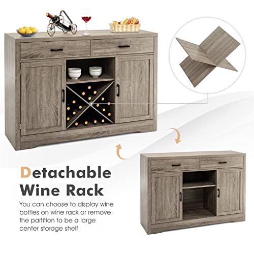 SEASD Kitchen Storage Buffet Farmhouse Wooden Sideboard with 2 Drawers and Wine Rack