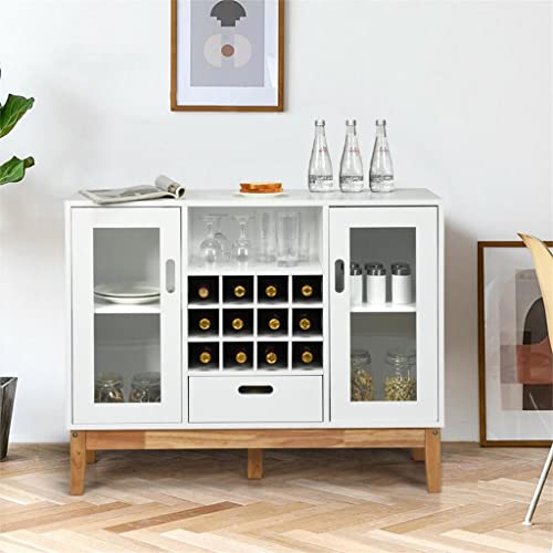 SEASD Wood Wine Storage Cabinet Sideboard Console Buffet Server W/Wine Rack & Drawer