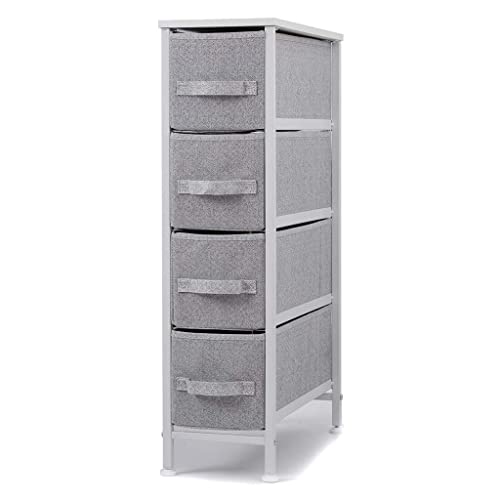 SEASD Narrow Dresser with 4 Fabric Drawers Vertical Slim Storage Dresser Storage Tower with Sturdy Metal Frame Storage Box Drawer Rack