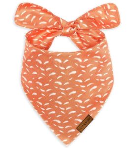 lunamarie - luxury pet birthday bandanas -premium & silky poly fabric | 100% handmade | custom shape dual layered (orange feathers, small)