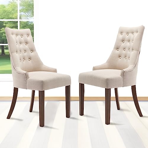 COLAMY Modern Tufted Upholstered Dining Chairs Set of 2, Fabric Side Dining Room Accent Living Room Chairs, Beige