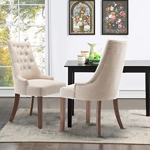 COLAMY Modern Tufted Upholstered Dining Chairs Set of 2, Fabric Side Dining Room Accent Living Room Chairs, Beige