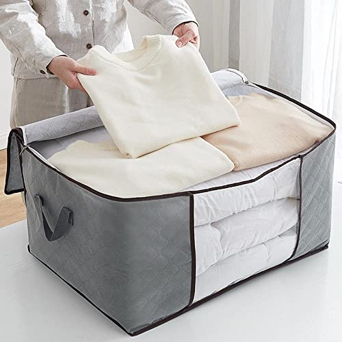 80L Foldable Storage Bins Clothes Comforters Blankets Quilts Duvets Pillows Bedding Storage Containers with Handles (Gray,2)