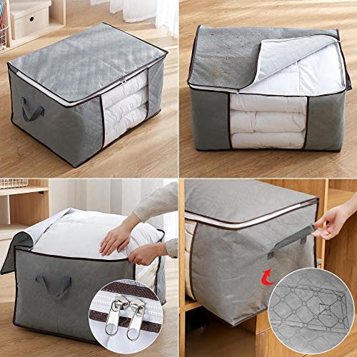 80L Foldable Storage Bins Clothes Comforters Blankets Quilts Duvets Pillows Bedding Storage Containers with Handles (Gray,2)