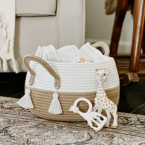 CherryNow Small Baby Basket for Toy Storage Basket for Living Room Cute Rope Basket with Handles Round Decorative Basket for Shelf