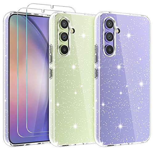 KSWOUS Glitter Case for Galaxy A54 5G - Sparkly Clear Shockproof Slim Cover with 2 Screen Protectors