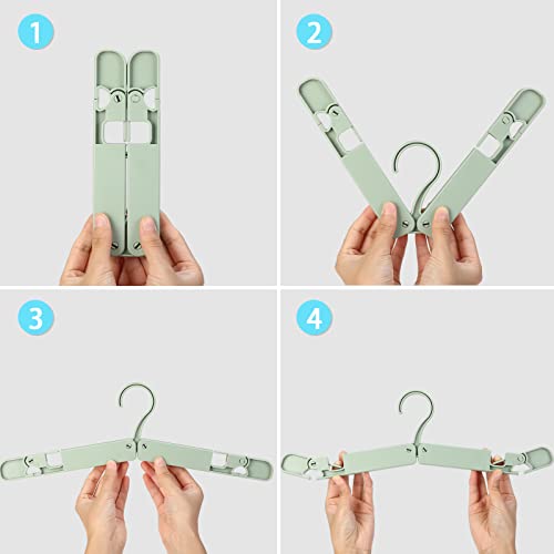 Foldable Travel Hangers, Portable Lightweight and Durable Collapsible Hanger with Clips for Clothes and Socks (Green)