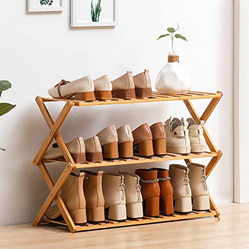 Hanari 3-Tier No Installation Shoe Rack, Foldable Shoe Organizer for Entryway and Closet, Natural Bamboo Shoe Shelf.(Natural)