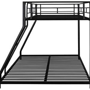 CITYLIGHT Metal Bunk Bed Twin Over Full Size, Heavy Duty Floor Bunk Beds Frame with Security Guardrail and Ladder for Adults, Teens, Kids, Dormitory, Bedroom, No Box Spring Needed, Black