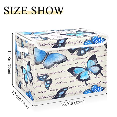 KEEPREAL Butterflies Storage Basket Bin with lid, Large Cube Storage Box Collapsible Storage Organizer for Home Office Closet - 16.5 L x 12.6 W x 11.8 H