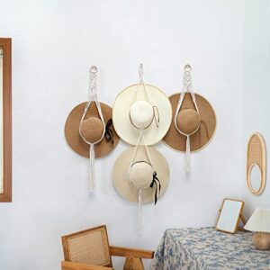 ZQXUNMQ Hat Organizer 3 Pieces Boho Hats Rack Handmade Cotton Rope Woven Hat Hangers Bohemian Hat Holder for Man and Women Caps Storage Wall Display Living Room Bedroom Decor