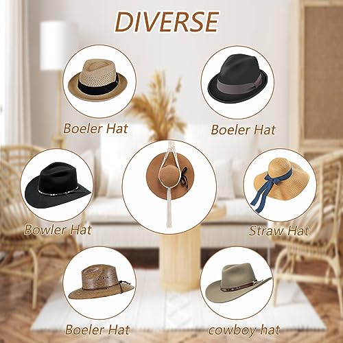 ZQXUNMQ Hat Organizer 3 Pieces Boho Hats Rack Handmade Cotton Rope Woven Hat Hangers Bohemian Hat Holder for Man and Women Caps Storage Wall Display Living Room Bedroom Decor