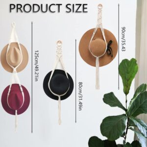 ZQXUNMQ Hat Organizer 3 Pieces Boho Hats Rack Handmade Cotton Rope Woven Hat Hangers Bohemian Hat Holder for Man and Women Caps Storage Wall Display Living Room Bedroom Decor